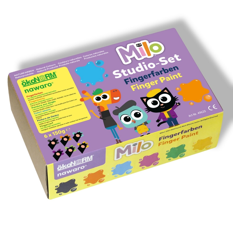 finger paints Milo, 6 color set, black, orange, cyan, purple, green,